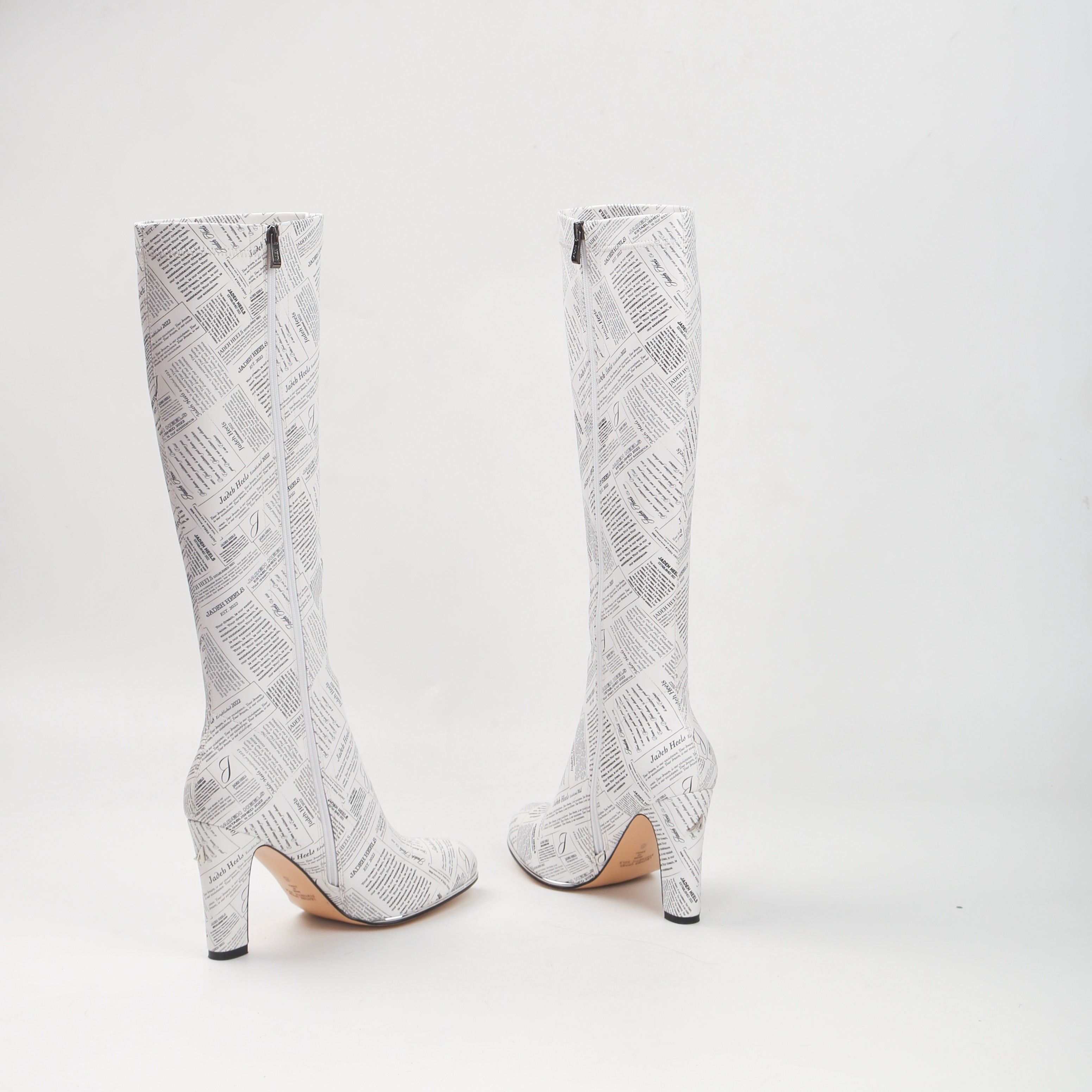 Newspaper Knee High Boot – www.jadehheels.com